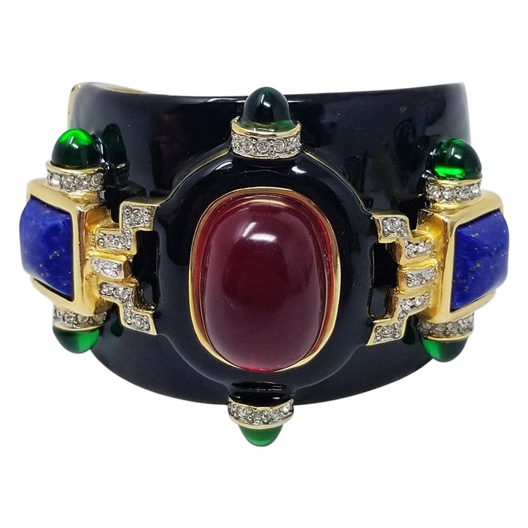 KJL Kenneth Jay Lane Ruby Cabochon Black Cuff Bracelet at 1stDibs