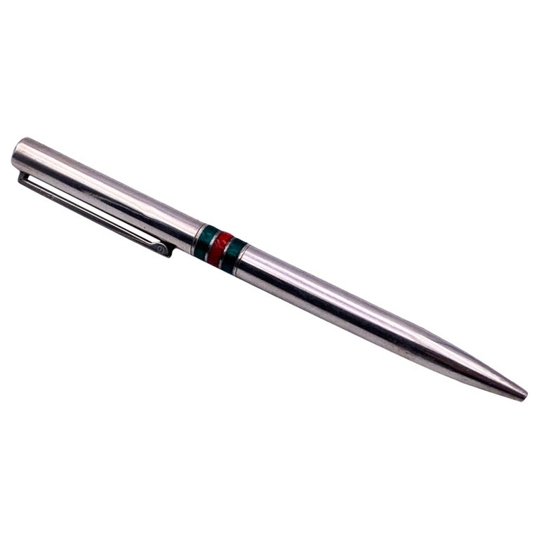 Gucci Vintage Sterling Silver Enamel Web Ballpoint Pen at 1stDibs