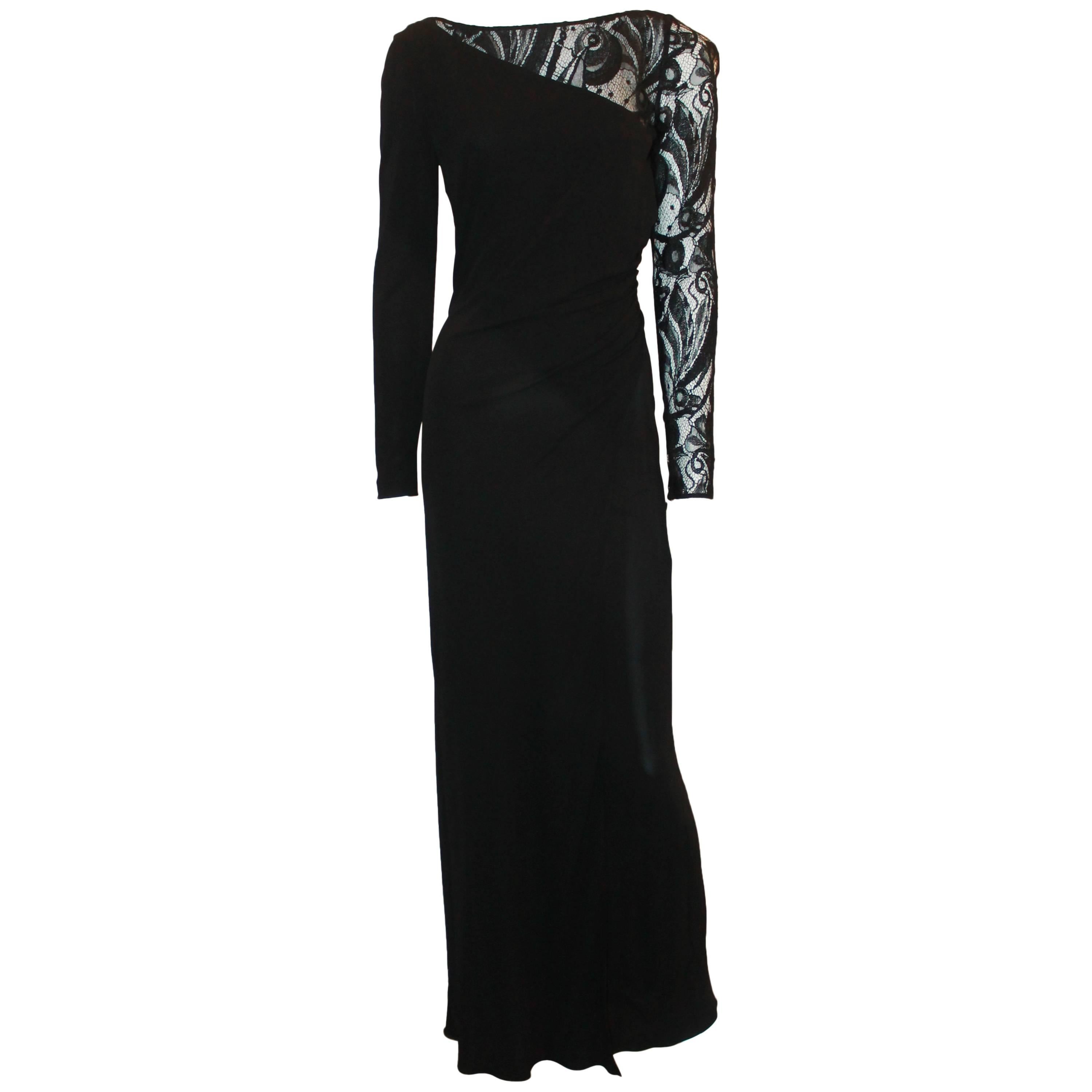 Emilio Pucci Black Silk Jersey and Lace Long Sleeve Wrap Gown - 8 at ...