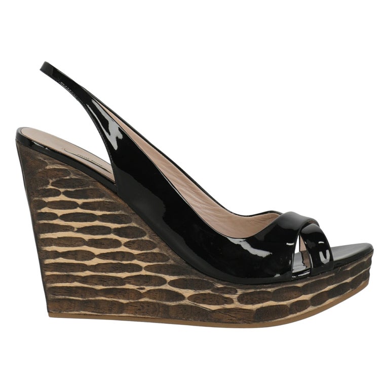 Miu Miu Women Wedges Black Leather EU 38.5 For Sale at 1stDibs