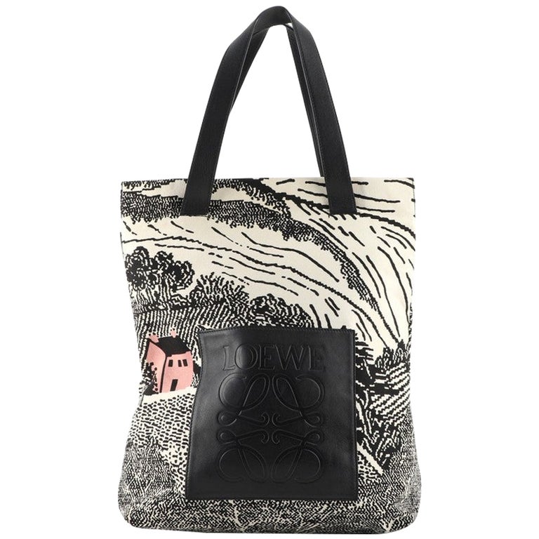 Loewe Shopper Tote Printed Canvas with Leather North South at 1stDibs