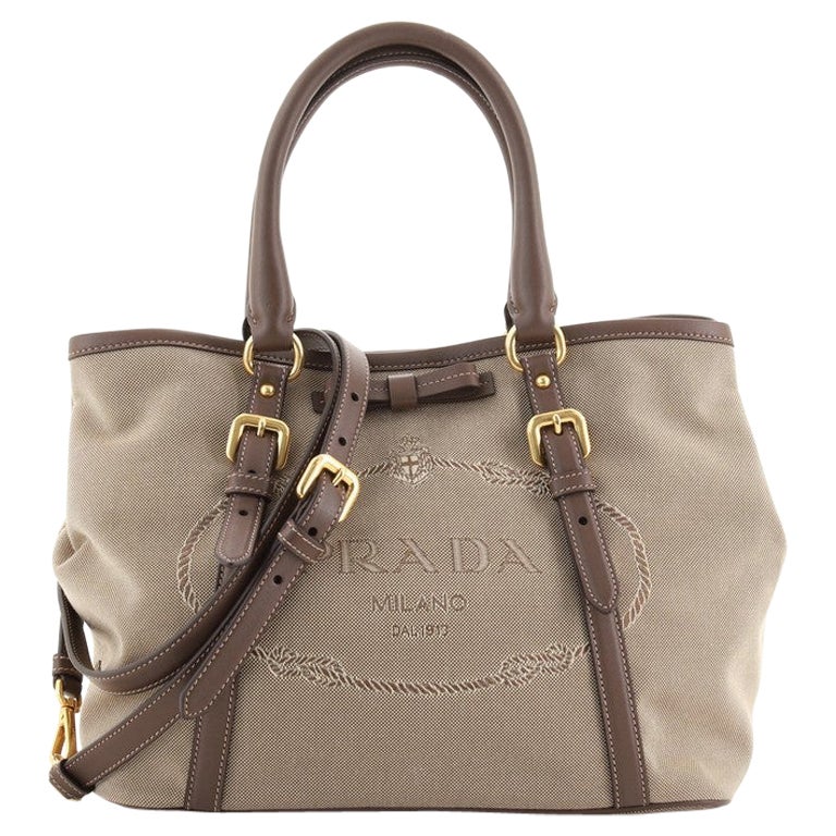 Prada Logo Convertible Tote Canvas with Leather Medium at 1stDibs