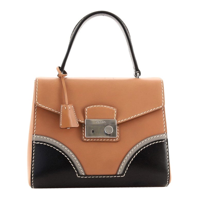 Prada Pushlock Top Handle Bag Stitched Leather Medium at 1stDibs