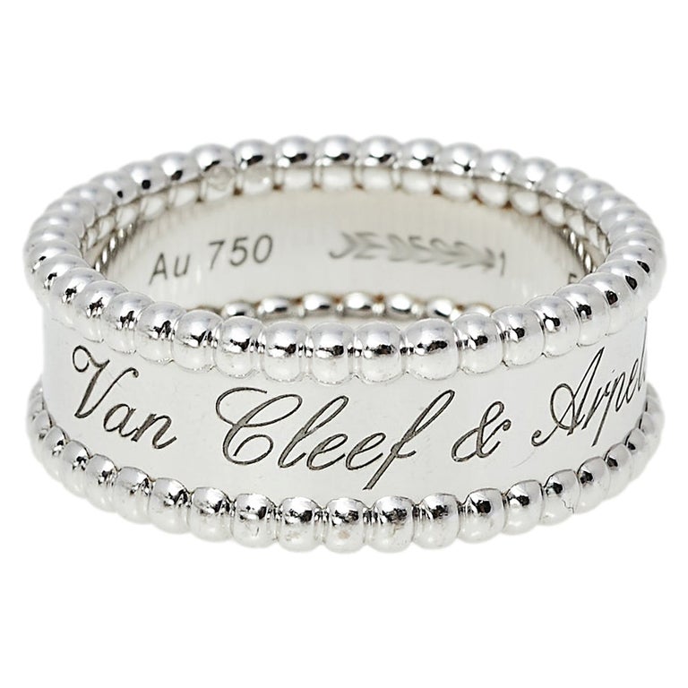 Van Cleef and Arpels Perlée Signature 18K White Gold Band Ring Size 56 ...