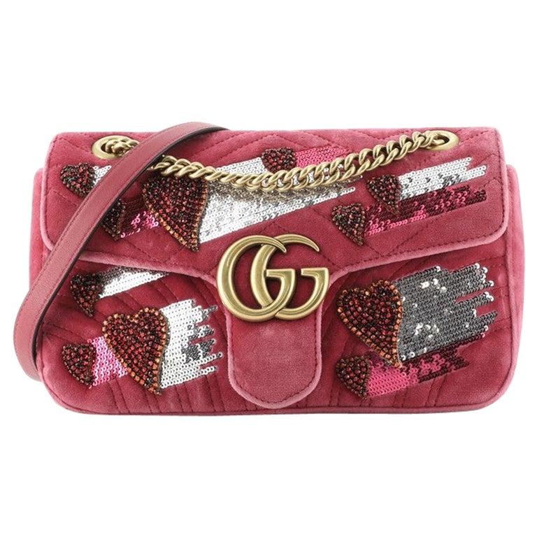 Gucci GG Marmont Flap Bag Embellished Matelasse Velvet Small at 1stDibs