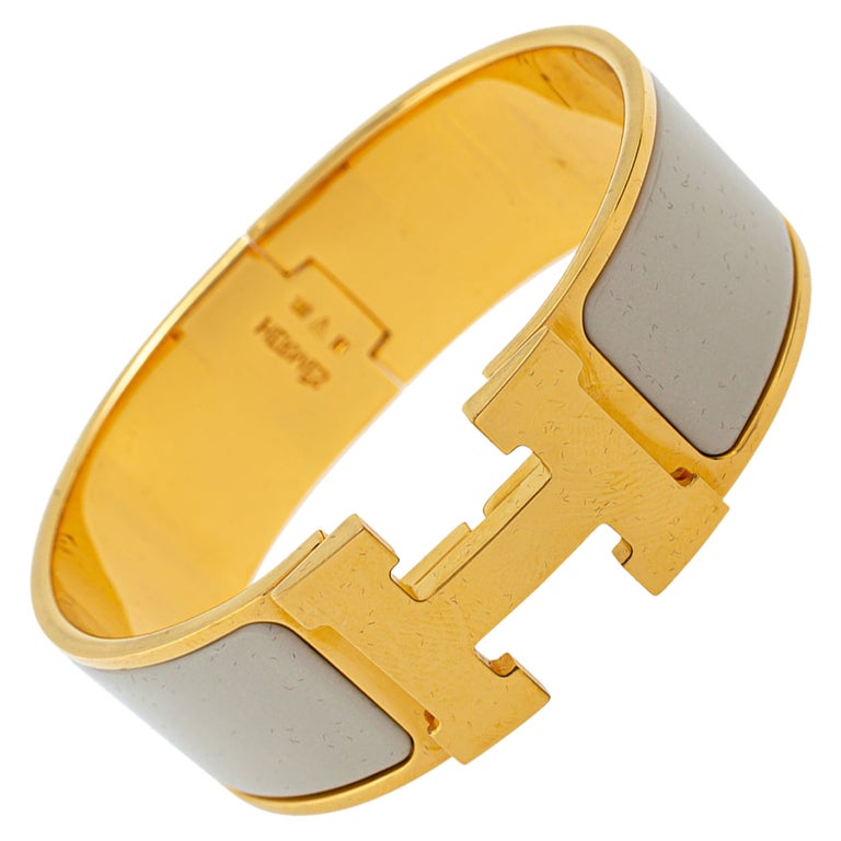Hermès Clic Clac H Cream Enamel Gold Plated Wide Bracelet PM at 1stDibs