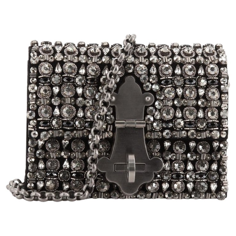 Dolce and Gabbana Lock Flap Chain Clutch Crystal Embellished Fabric ...