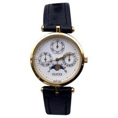 Gucci Gold Stainless Steel Moon Phase GG Logo Watch Leather Strap For ...