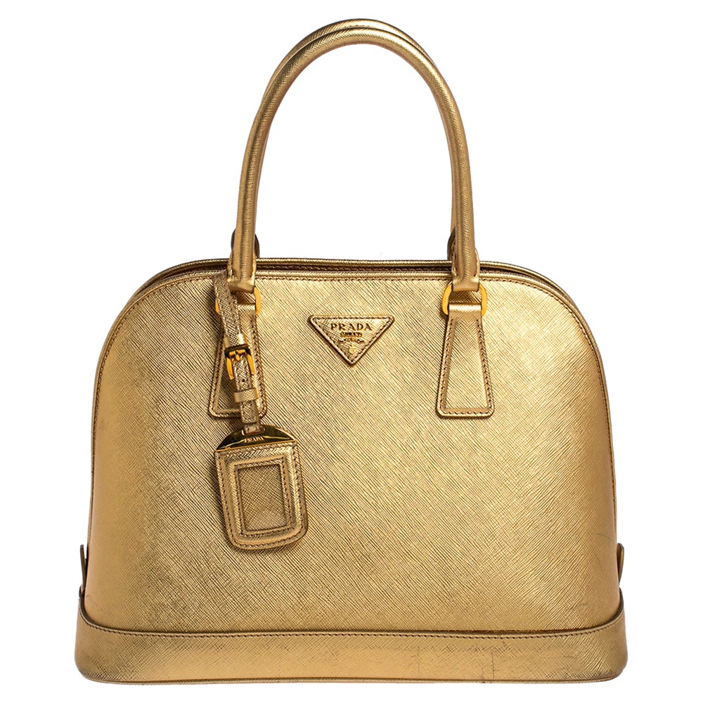 Prada Grey Saffiano Cuir Leather Double Turn Lock Satchel For Sale at ...