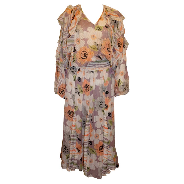 Vintage Indigo Lites Polyester Goergette Dress For Sale at 1stDibs