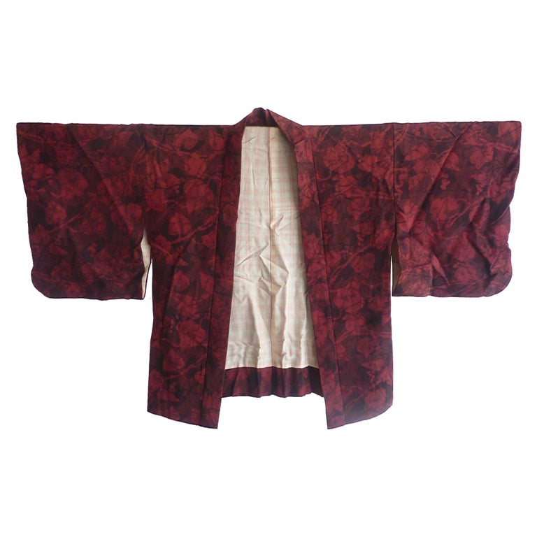 Japanese vintage foliage print silk kimono Haori jacket For Sale at ...