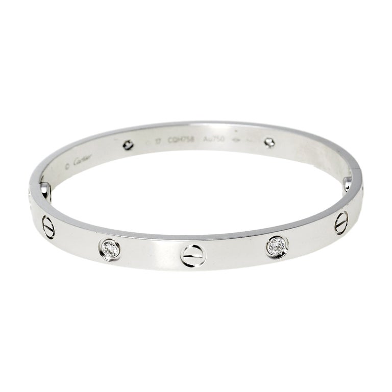 Cartier Love 4 Diamond 18K White Gold Bracelet 17 at 1stDibs