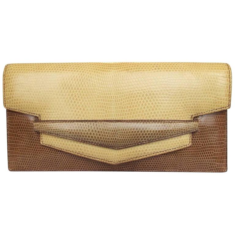 Hermes Faco Elan Clutch Purse Handbag Tri Color Lizard Skin + Mirror ...