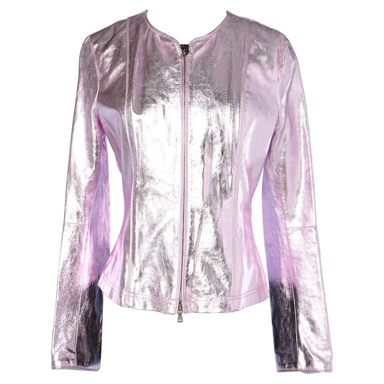 Metalic pink leather jacket Gf .Ferré at 1stDibs