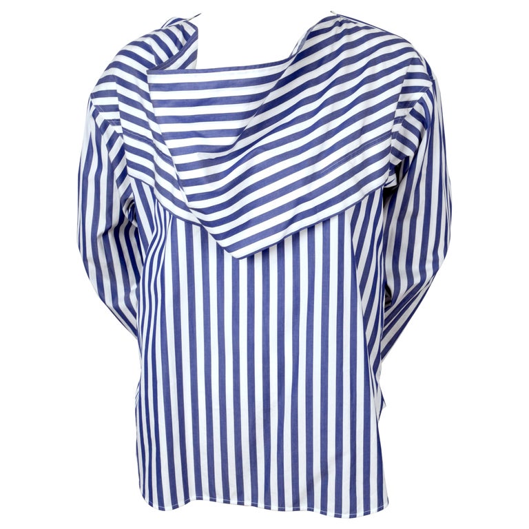 CELINE by PHOEBE PHILO blue striped shirt with draped collar - Resort ...
