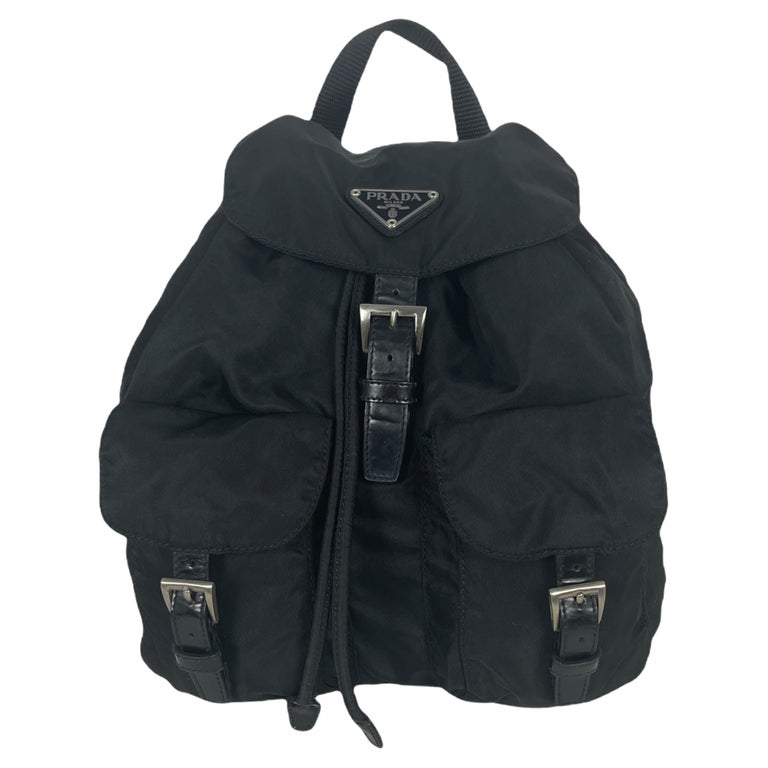 Prada Vintage Black Nylon Small Backpack Bag w/ Front Buckle Pockets ...