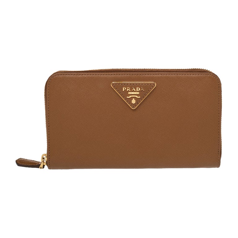 Prada Caramel Saffiano Lux Leather Zip Around Wallet at 1stDibs