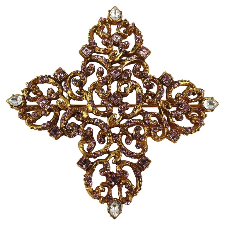 Christian Lacroix Vintage Massive Gold Toned Baroque Jewelled Cross ...