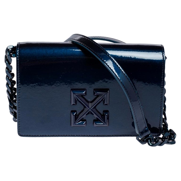 Off-White Blue Patent Leather Signature Cross Crossbody Bag at 1stDibs