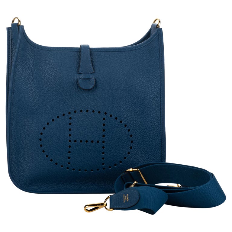 New in Box Hermes Evelyne PM Blue Nuit Gold Bag at 1stDibs