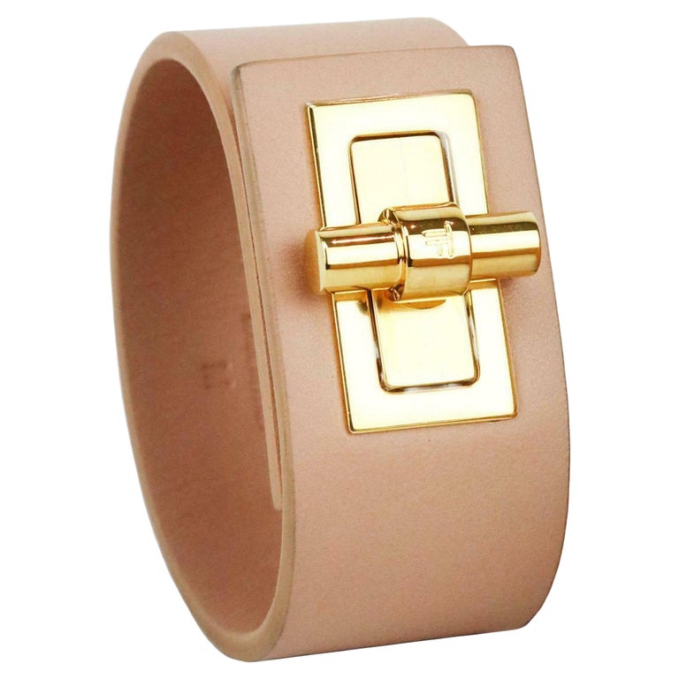Tom Ford Natalia Gold Tone and Leather Cuff For Sale at 1stDibs