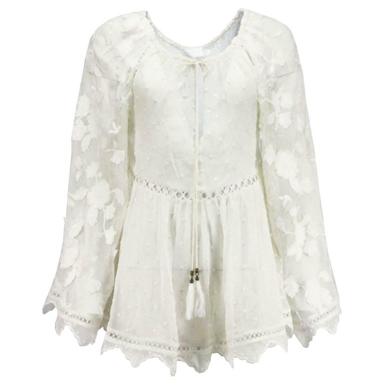 Zimmermann Mercer Embroidered Silk Georgette Top For Sale at 1stDibs