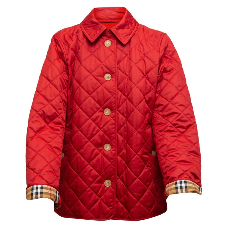 Burberry Red Quilted Nova Check-Lined Jacket For Sale at 1stDibs