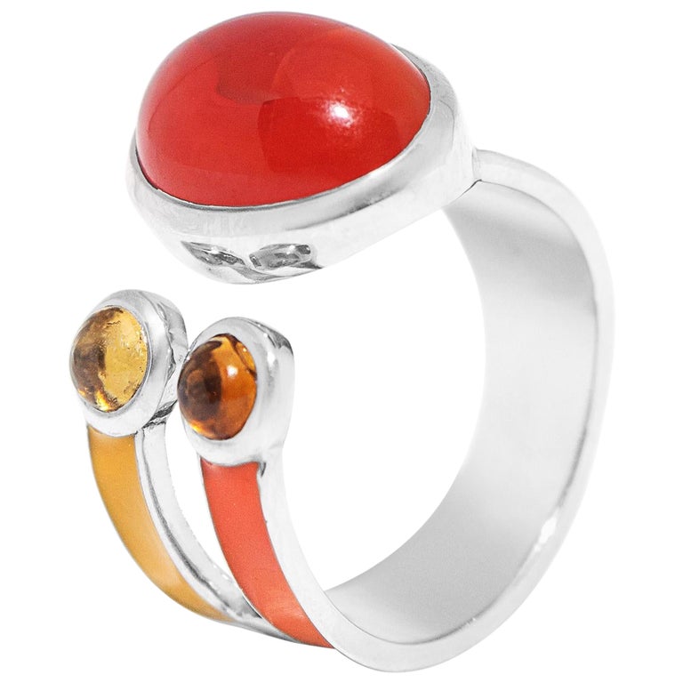 Contemporary Ring in Yellow and Orange Enamel on Sterling Silver For ...