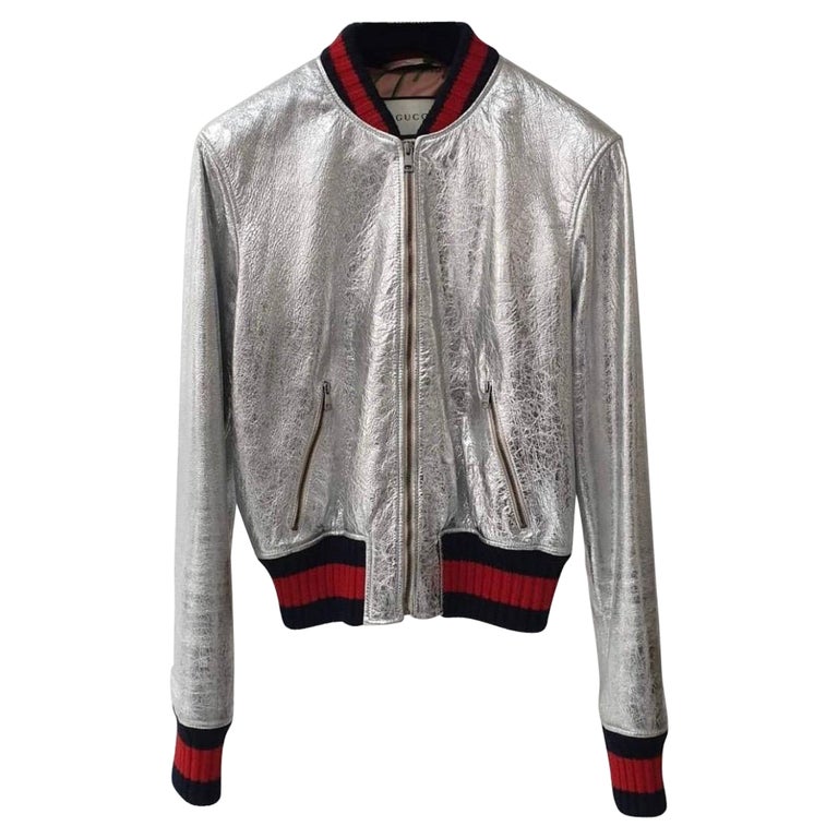 Gucci Silver Metallic Bomber Jacket at 1stDibs