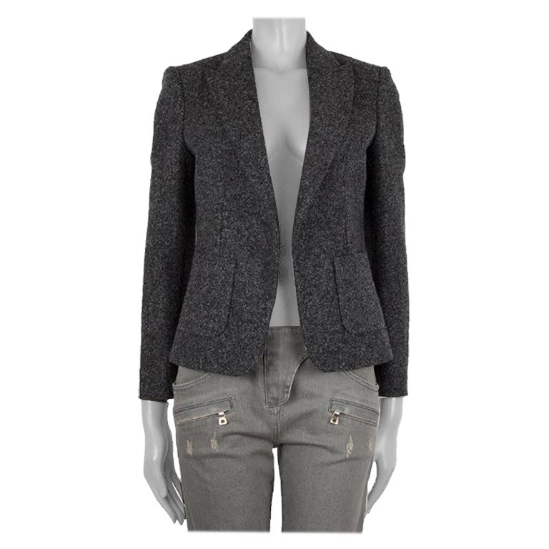 CELINE dark grey HEATHER wool OPEN Blazer Jacket 38 S For Sale at 1stDibs