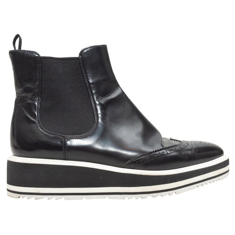 Prada Black Patent Leather Platform Ankle Boots For Sale at 1stDibs