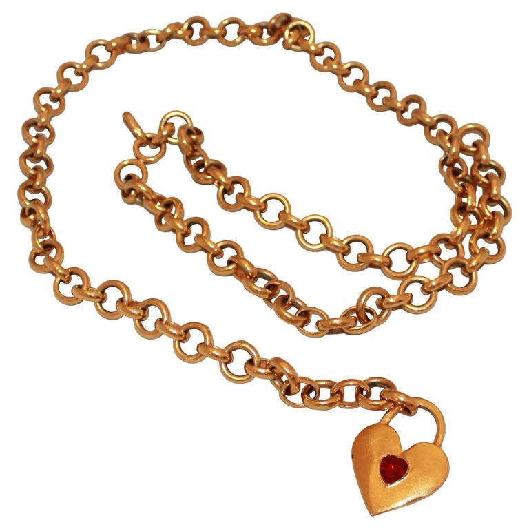Chanel 1970's Vintage Gold Chain Belt and Necklace with Heart and Red ...