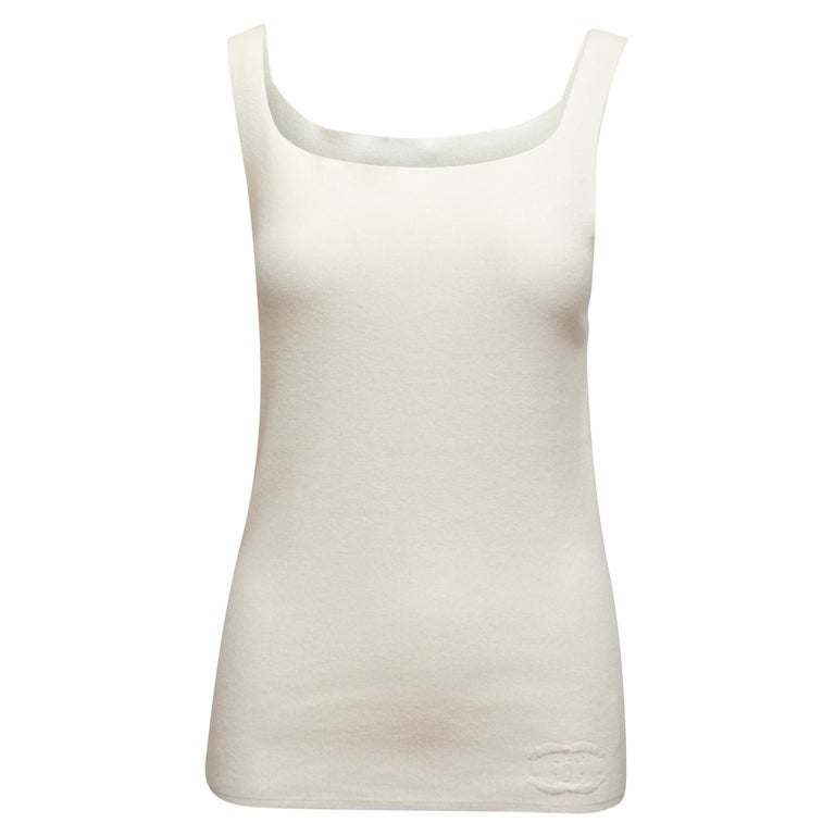 Chanel White Sleeveless Knit Top For Sale at 1stDibs