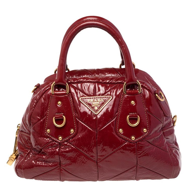 Prada Red Quilted Patent Leather Dome Satchel at 1stDibs