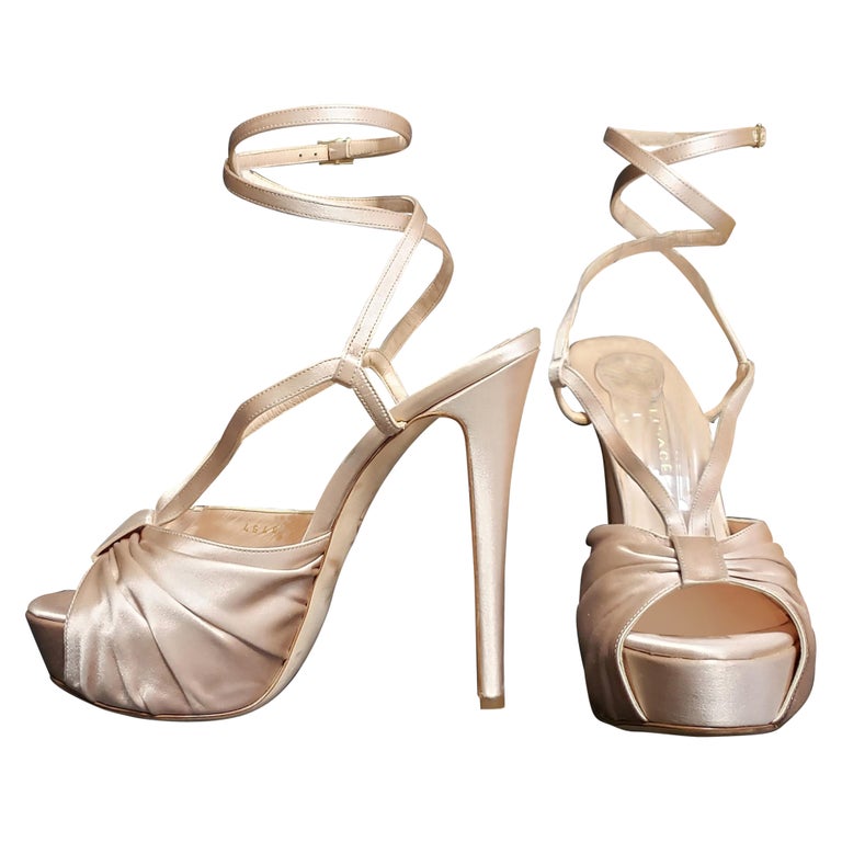 New VERSACE GOLD BEIGE SATIN PUMP PLATFORM SANDALS 40 -10 For Sale at ...