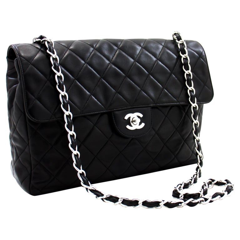 CHANEL Jumbo 11" Large Chain Shoulder Bag Flap Lambskin Black For Sale ...