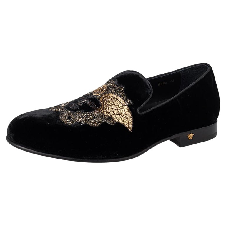 Versace Black Velvet Embroidered Medusa Smoking Slippers Size 43 at 1stDibs