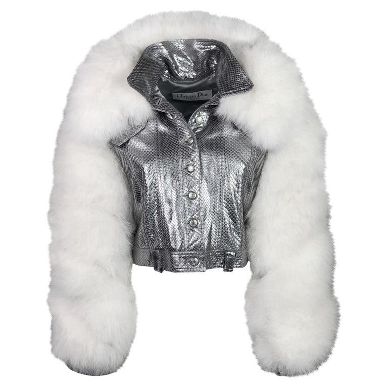 Dior Spring 2004 RTW Silver Python Feather Jacket with a Logo metal ...
