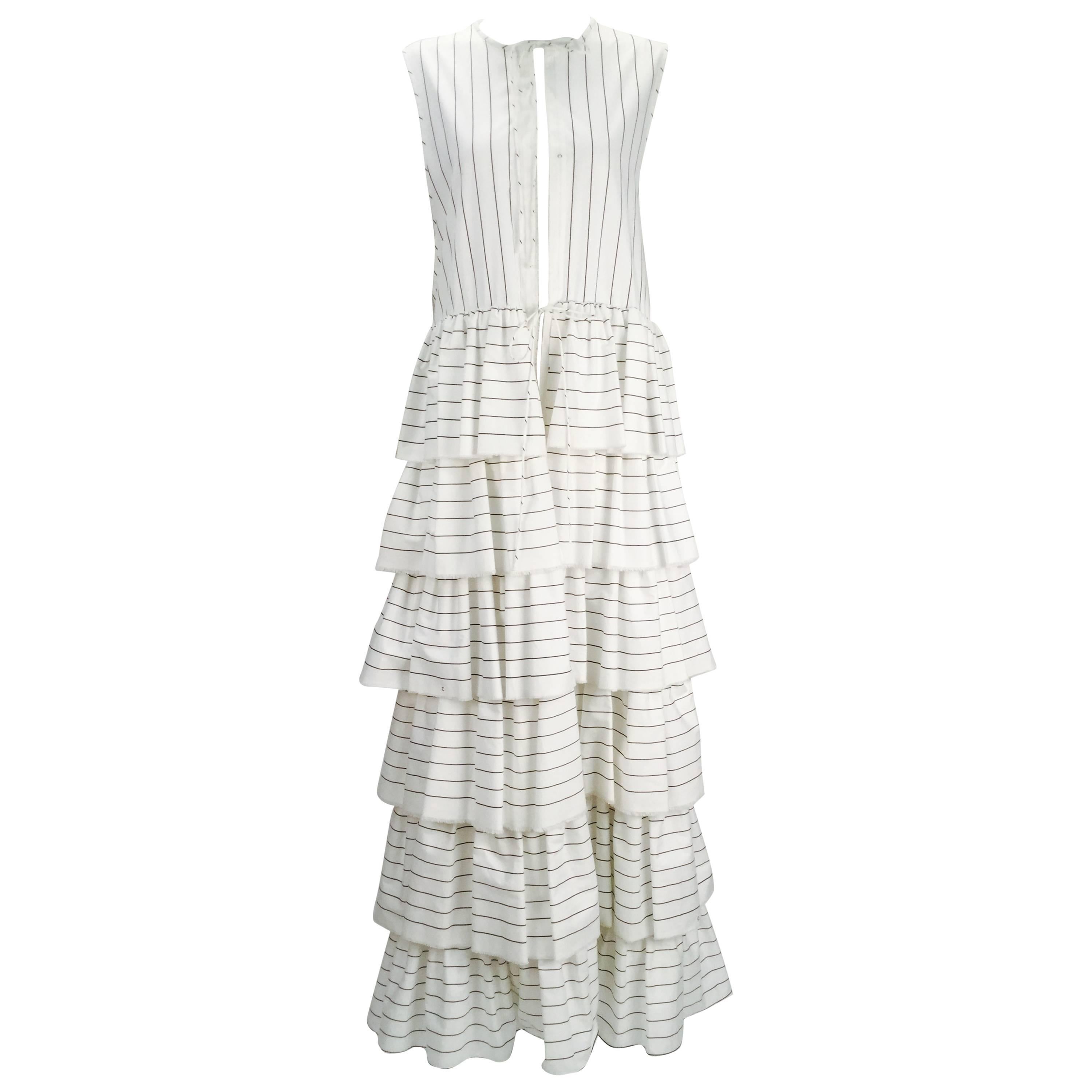 80s Joan Vass White with Black Pinstripe Tiered Ruffled Dress Jacket at ...