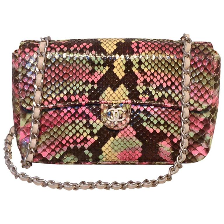 Chanel Multicolor Python Snakeskin Mini Classic Flap Shoulder Bag For ...