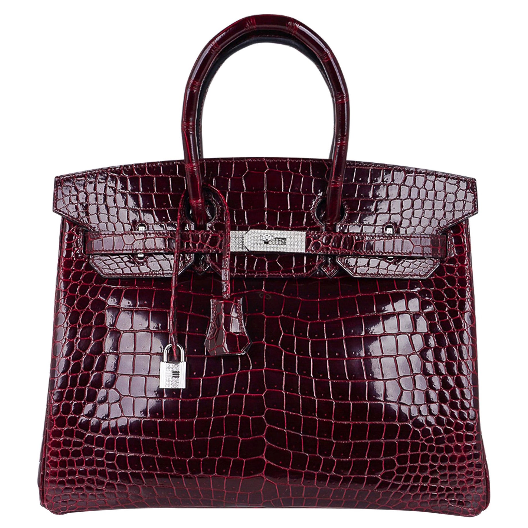 Hermes Birkin 35 Diamond Bordeaux Porosus Crocodile Bag White Gold Hermes Birkin 35 Diamond Bordeaux Porosus Crocodile Bag White Gold