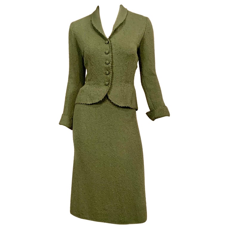 Mid-Century Moss Green Knit Jacket and Skirt Suit at 1stDibs