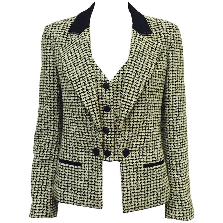 Chanel Spring 2002 Houndstooth Cotton Tweed Jacket With Incorporated ...