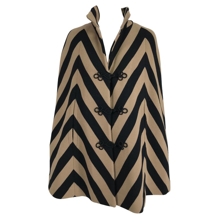 1960s Made In Italy Black and Tan Stripe Knit Cape at 1stDibs