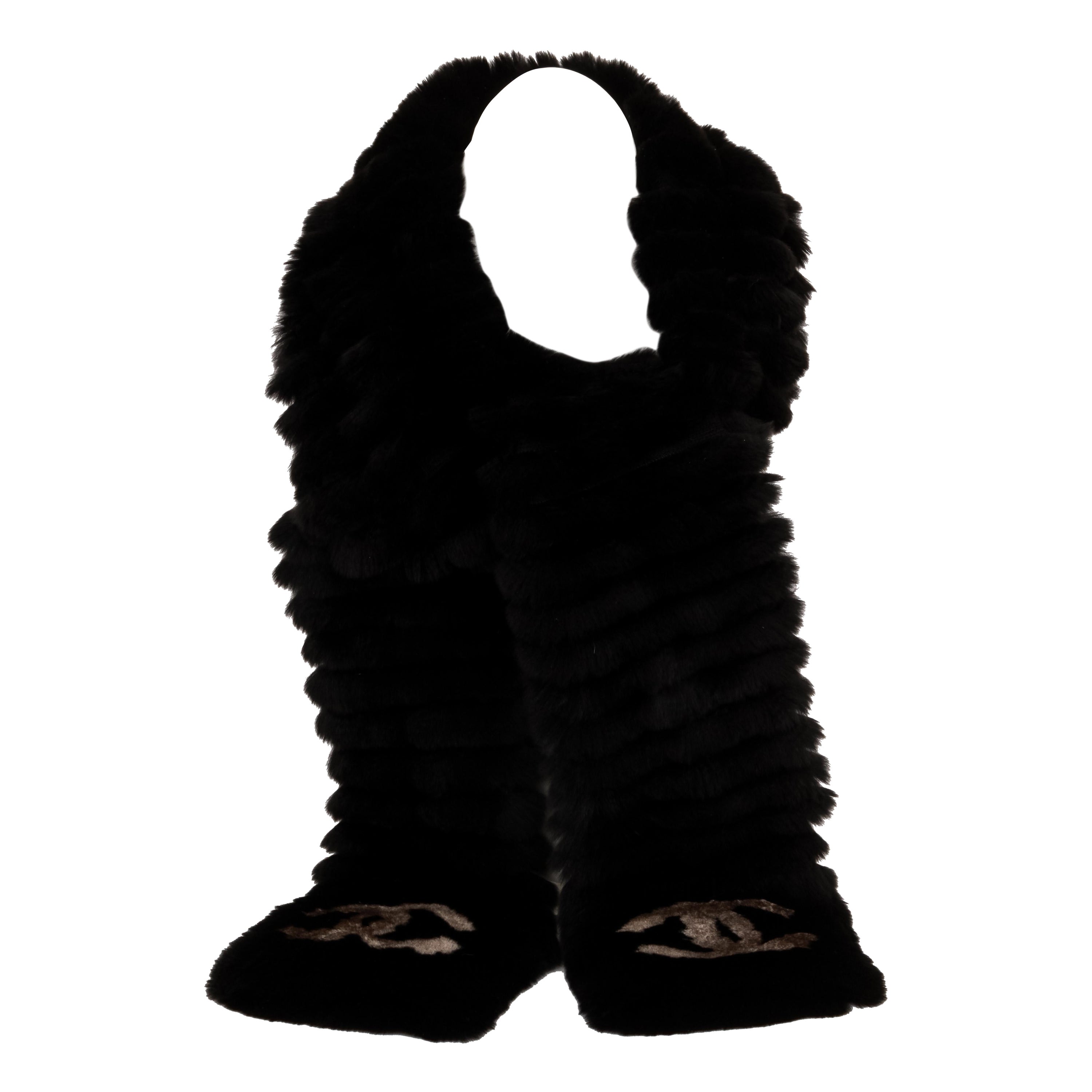 Chanel Black Orylag Rabbit Striped Fur Scarf For Sale at 1stDibs