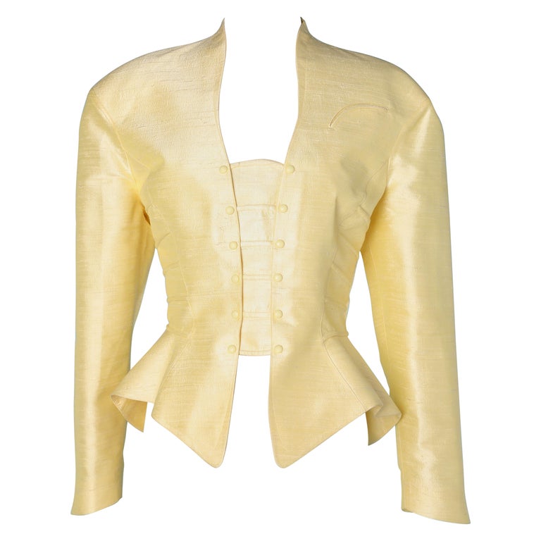 Pale yellow jacket in wild silk Thierry Mugler at 1stDibs