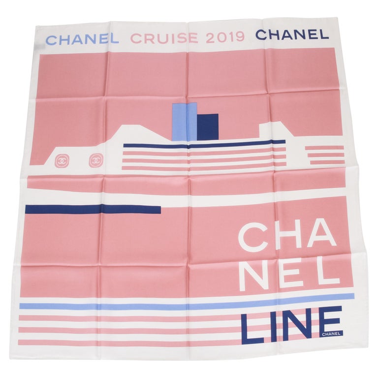 Chanel Cruise Line Pink Silk Scarf For Sale at 1stDibs