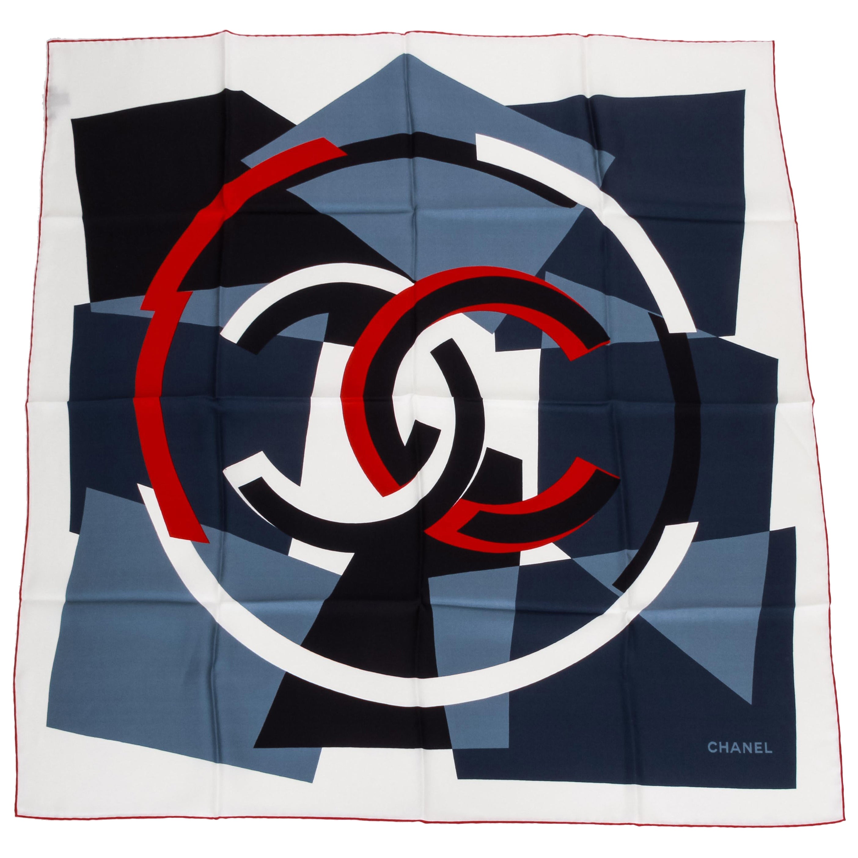 New Chanel Geometric Logo Silk Scarf at 1stDibs