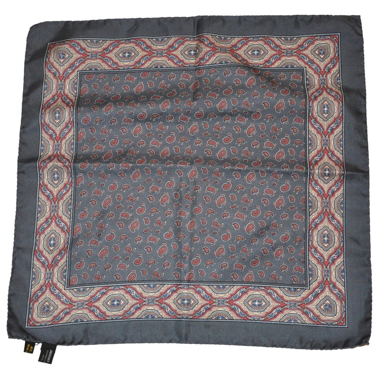 Signature Classic Shades of Gray Paisley Silk Handkerchief For Sale at ...