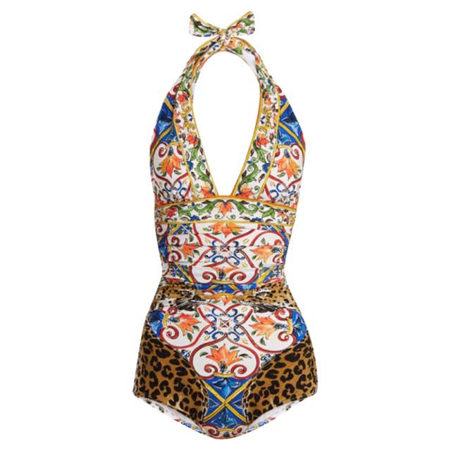 New Dolce And Gabbana Black Playing Card Print One Piece Bathing Suit